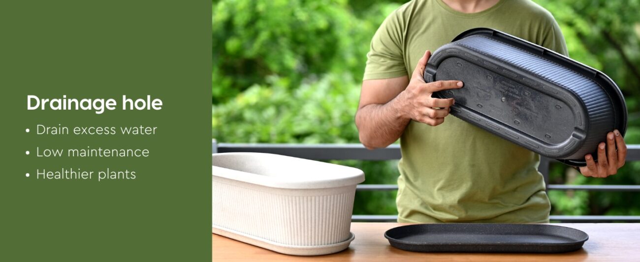 Regalia 16 inch Wide garden pots with drip tray from bamboo